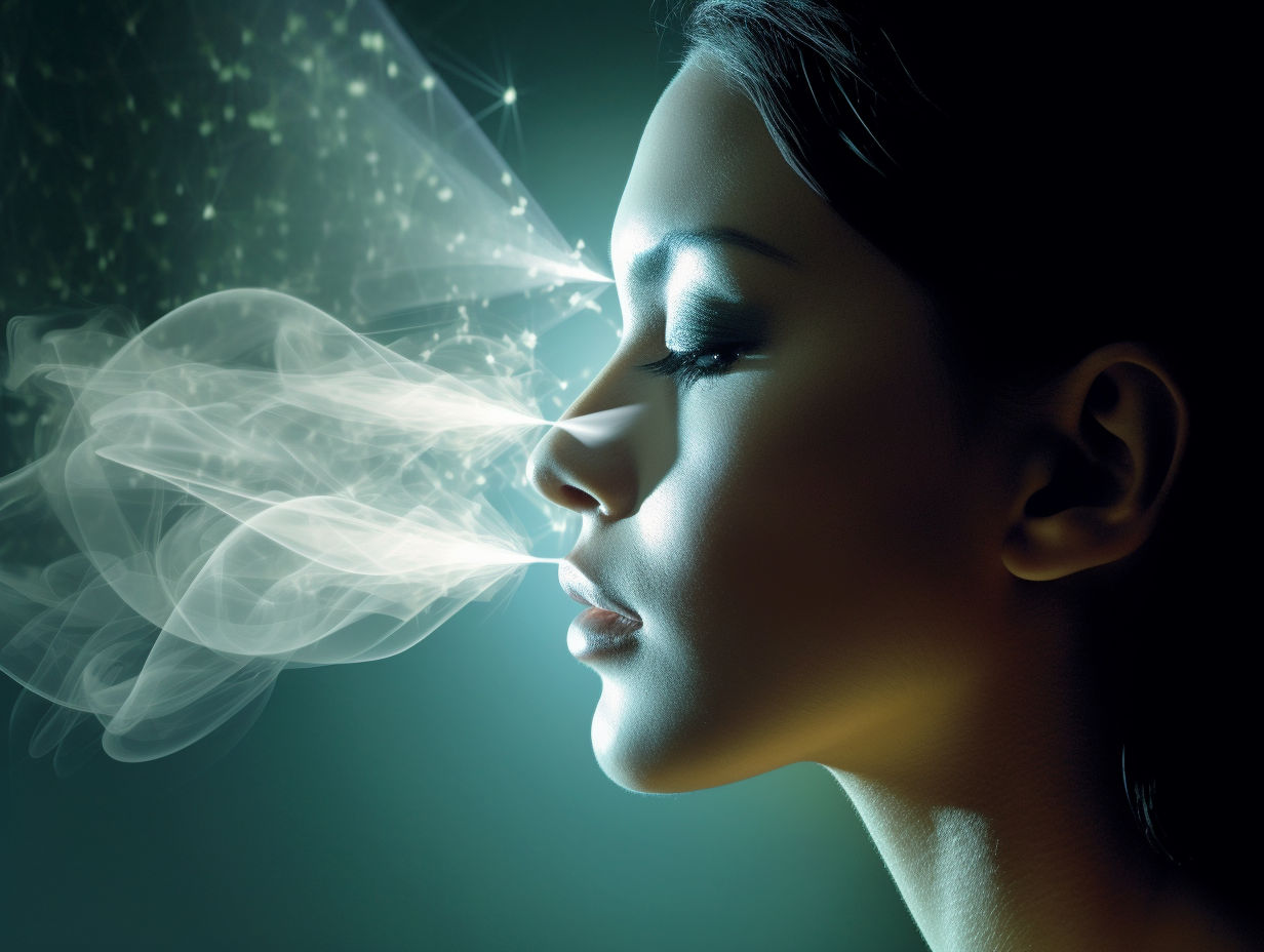 Woman Blowing Smoke Profile